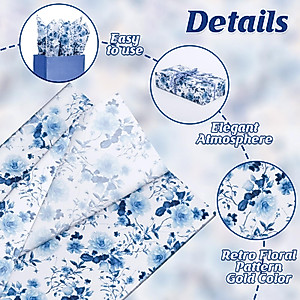 100 Sheets Blue White Floral Tissue Paper, Chinoiserie Style Gift Wrapping Paper Peony Printed DIY Art Craft Paper for Wedding Birthday Bridal Shower Party Favors, 20 x 14 Inch