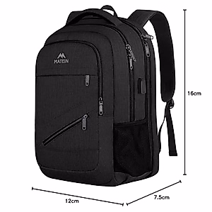 MATEIN 15.6 Inch Backpack for Traveling On Airplane for Women Men, Professional Business Laptop Backpack with Multiple Organization Pockets Water Resistant Casual Daypack, Black