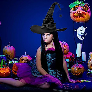 XGOPTS Halloween Women Witch Hat Black Ruched Crooked Wicked Witch Hat Devil Spider Wizard Hat for Costume Cosplay Party