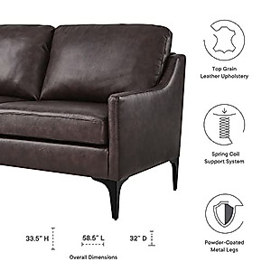Modway Corland Upholstered Leather Loveseat, Brown