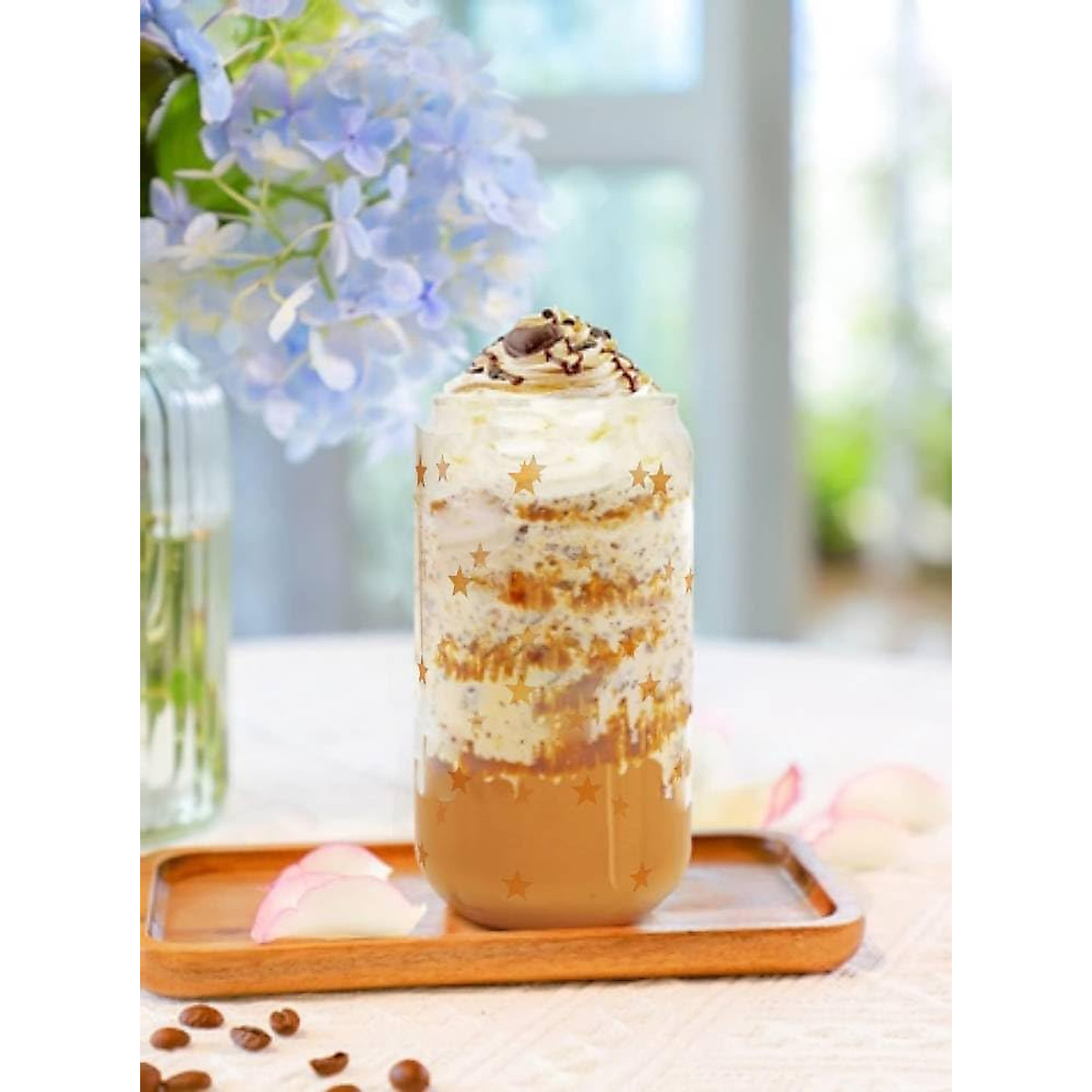 Glass Cups with Bamboo Lids and Straws - Drinking Glasses with Glass Straw, Glass Tumbler with Straw and Lid, Glass Coffee Mugs with Lids, Cute Glass Cups with Lids and Straws, Glass Coffee Cup (4)