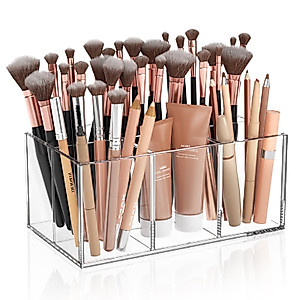 HIIMIEI Clear Makeup Brush Holder Organizer Acrylic 6-Slots Cosmetic Brushes Storage Organizer for Vanity Countertop