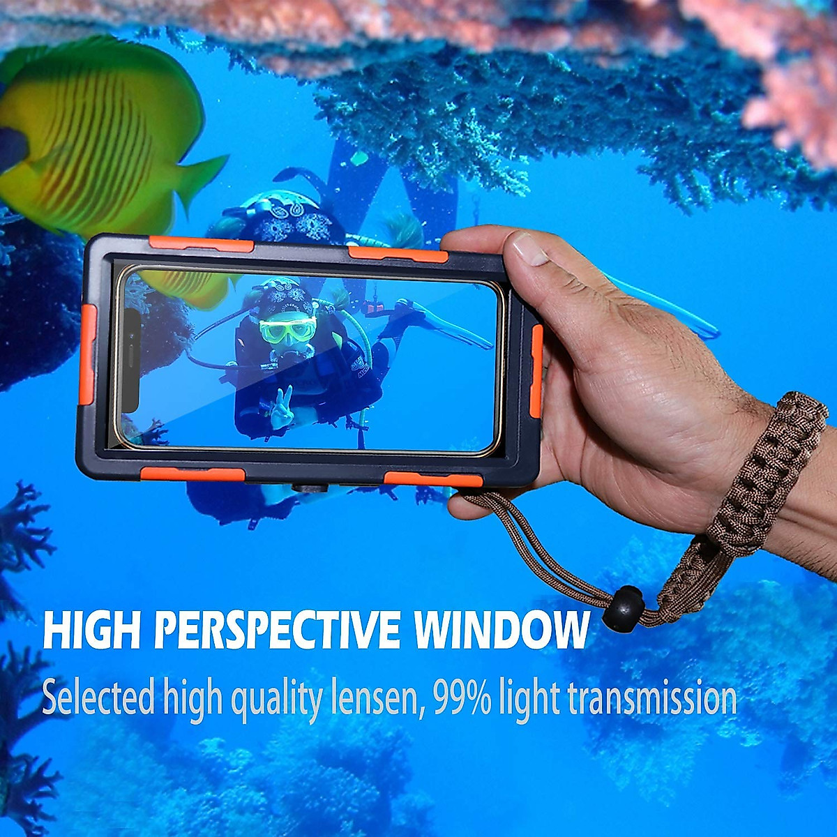 Willbox Professional [15m/50ft] Diving Surfing Swimming Snorkeling Photo Video Waterproof Protective Case Underwater Housing for Galaxy and iPhone Series Smartphones with Lanyard (Orange)