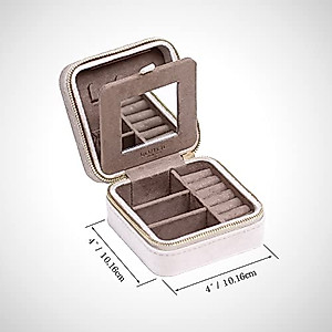 BLUTETE Travel Jewelry Box Organizer Velvet Travel Case With Mirror Ring Earrings Necklaces Storage Organizer Box (Champagne)