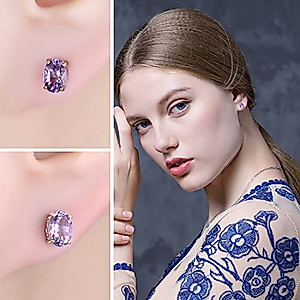JewelryPalace Natural Purple Amethyst Stud Earrings for Women, 14k Rose Gold Plated 925 Sterling Silver Earrings for Women, Gemstones Jewelry Sets for Her
