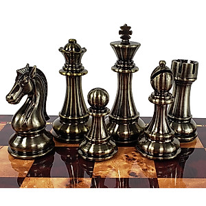 Large 4 3/8 inch King Copper & Gold Finish Staunton Chess Men Set NO Board