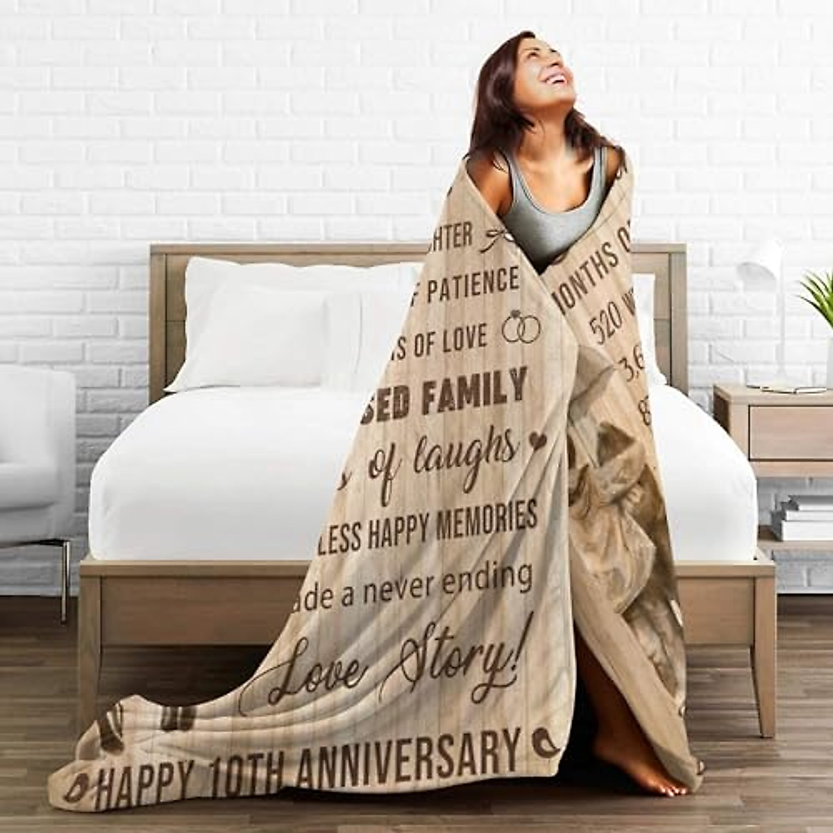 Gwuvioz Happy 10th Wedding Anniversary Blanket Soft Throw Blanket Cozy Blanket & Throws for Couch Bed Living Room Decoration 60"X50"