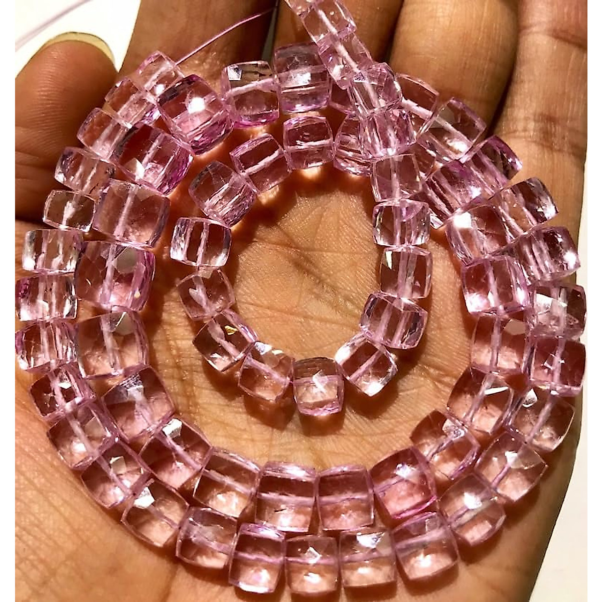 Natural MORGANITE Corundum Cube Faceted Beads 7X8-6X8MM 18 inch Long String Jewelry Making Gemstone Beads for Necklace Bracelet