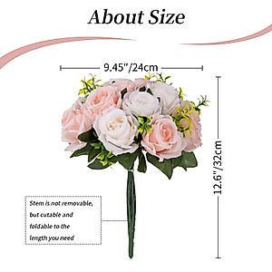 BLOSMON Fake Flower Artificial Roses Bouquet 2 Pcs Fake Rose Silk Flowers Wedding Bouquets for Bride, Faux Floral Arrangements for Home Party Vase Table Centerpieces Decor (Blush & Cream White)