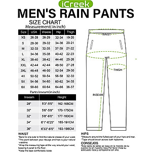 iCreek Men's Rain Pants Waterproof Over Pants Windproof Lightweight Hiking Pants Work Rain Outdoor for Golf, Fishing (Black, Small/28 Inseam)