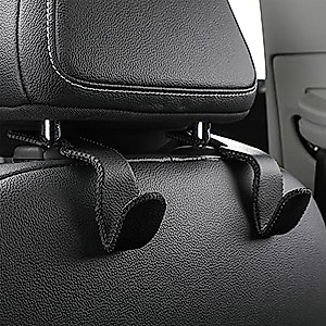 neynavy 2 PCS Car Headrest Hook, Leather Vehicle Back Seat Hanger Auto Seat Hook Hangers Interior Accessories for Purse Coats Umbrellas Grocery Bags Handbag (Black)
