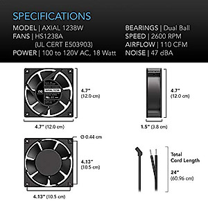 AC Infinity AXIAL 1238W, Muffin Fan, 120V AC 120mm x 38mm High Speed, UL-Certified for DIY Cooling Ventilation Exhaust Projects