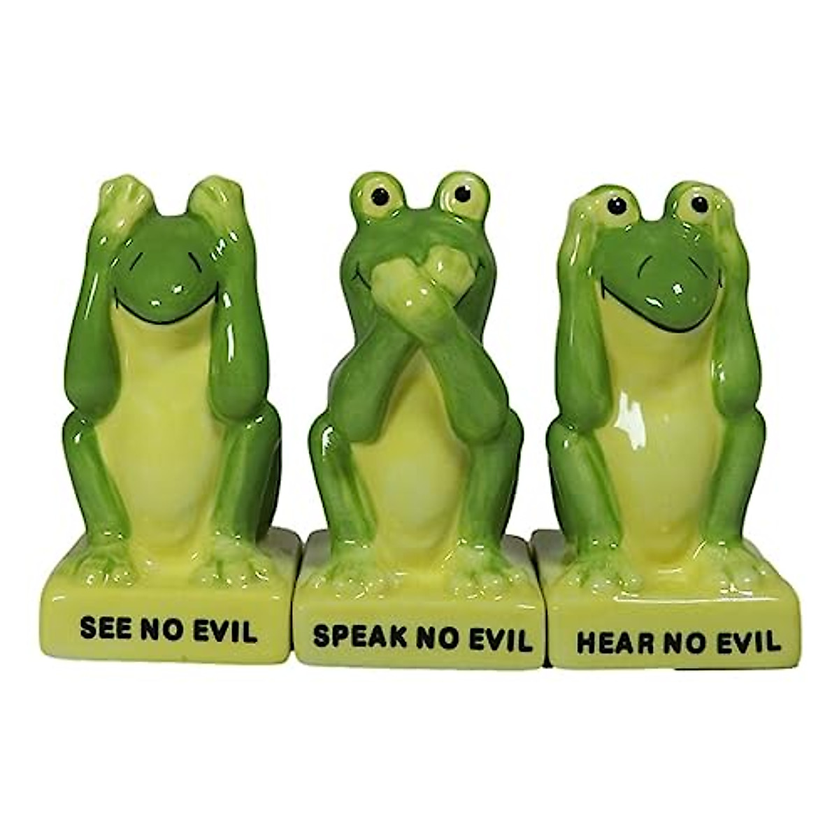 Ebros Gift See Hear Speak No Evil Pond Green Frogs Trio Toothpick Holder Salt And Pepper Shakers Set Frog Toad Amphibian Figurines Kitchen Bar And Dining Table Decorative Collectibles