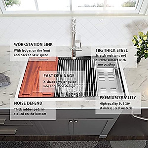 AGABOK 33 Inch Drop In Kitchen Sink, 33x22 Inch Topmount Workstation Sink with Ledge, 18 Gauge SUS304 Stainless Steel Kitchen Sink, 10 Inch Deep Handmade Single Bowl Kitchen Sinks with Accessories