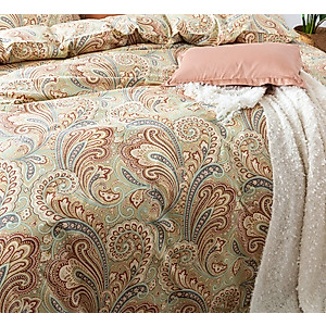 Eikei Boho Paisley Print Luxury Duvet Quilt Cover and Shams 3pc Bedding Set Bohemian Damask Medallion 350TC Egyptian Cotton Sateen (Rust, Queen)