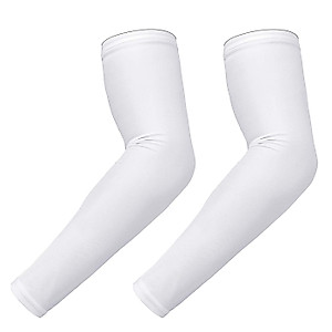 HDE Arm Sleeves for Men Women, Compression Sleeve Arm UV Protection Basketball Baseball Football White - M