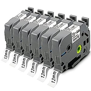 Compatible Label Tape for Brother TZe-231 Tape 12mm 0.47 Laminated White Tz231 Tz-231 TZe231 Tz Tape for Brother P-Touch 2040 D210 H100 D410 D400 D220, 6-Pack, by Pristar