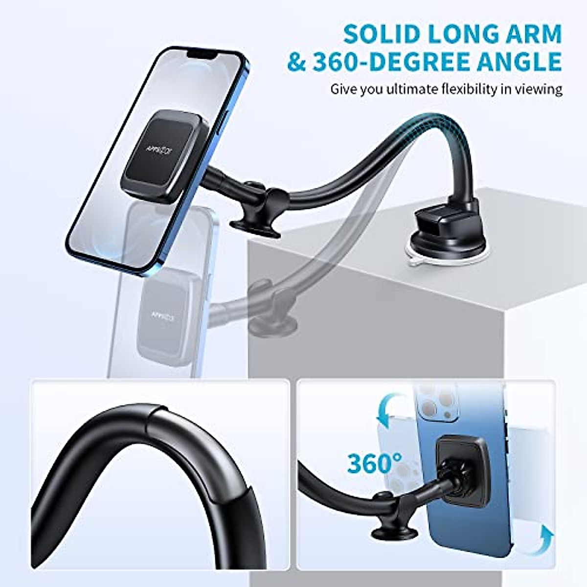 APPS2Car Magnetic Car Phone Mount with 13-inch Flexible Long Arm & 6 ...