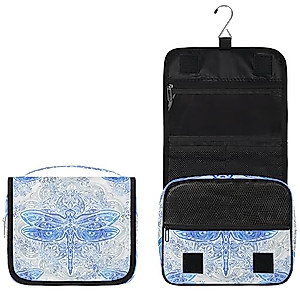 POFATO Blue Dragonfly Mandala Travel Toiletry Bag Cosmetic Makeup Bag for Women Men Hanging Hook Wash Toiletries Portable Toiletry Bags Organizer