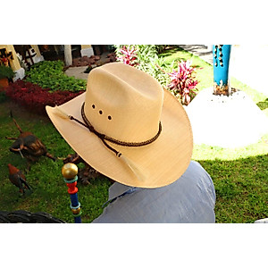 Panama Hat Genuine Horse Hair Double Tail Tassel Hat Band Cowboy Best Western Yellowstone Style - Adjustable Size - Brown and White