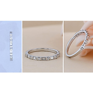 Dazzlingrock Collection 0.33 Carat (ctw) Round & Baguette White Diamond Anniversary Delicate Timeless Bar Style Matching Wedding Band for Her 1/3 CT | 14K White Gold, Size 7