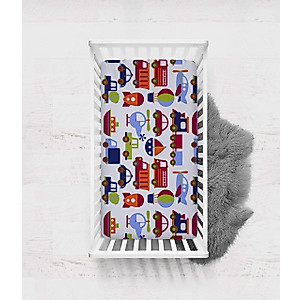 Bacati - 2 Pack Crib Fitted Sheets - Transportation Print Breathable 100% Cotton Percale Baby Sheets - Fits Standard 28 x 52 X 5 inches Crib & Toddler Mattresses