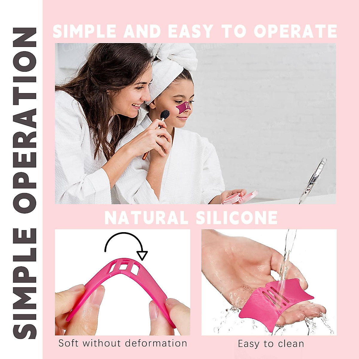 HOSAILY Nose Contour Eyeliner Stencils, 4 in 1 Silicone Multifunctional Eye Makeup Aids Tool for Nose Shadow Highlighter/Winged Eyeliner/Lip Line/Eyelash, Beginners Friendly Applicator Guide Tool-Rose