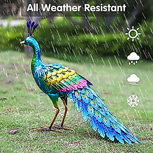chisheen Peacock Statue Garden Decor Metal Peacock Yard Art Lawn Decoration Outdoor Sculpture