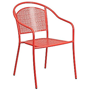 EMMA + OLIVER Commercial Grade Coral Indoor-Outdoor Steel Patio Arm Chair with Round Back