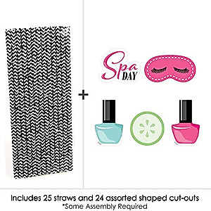 Big Dot of Happiness Spa Day - Paper Straw Decor - Girls Makeup Party Striped Decorative Straws - Set of 24