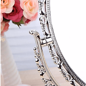 Guppy Desktop Antique Vintage European Style Two Sided Swivel Oval Tabletop Vanity Makeup Mirror with Embossed Hollow Flower Shiny Pedestal(Gold)