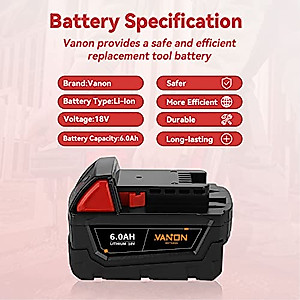 VANON High Output 18V 6.0Ah M-18 Battery Replacement for Milwaukee M 18 Battery Lithium ion 48-11-1850 48-11-1862 48-11-1840 48-11-1828 48-11-1815