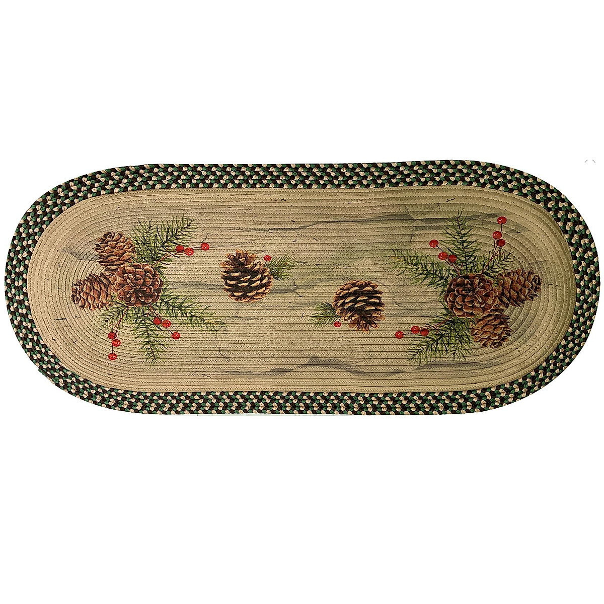Rivers Edge Products Pine Cone Braided Rug, 48 Inch Oval Shaped Indoor Area Rug, Use for Bedroom Rug or Kitchen Rug, Circle Rug, Round Rug, Oval Rug, Cabin Decor, Pine Cone and Berries