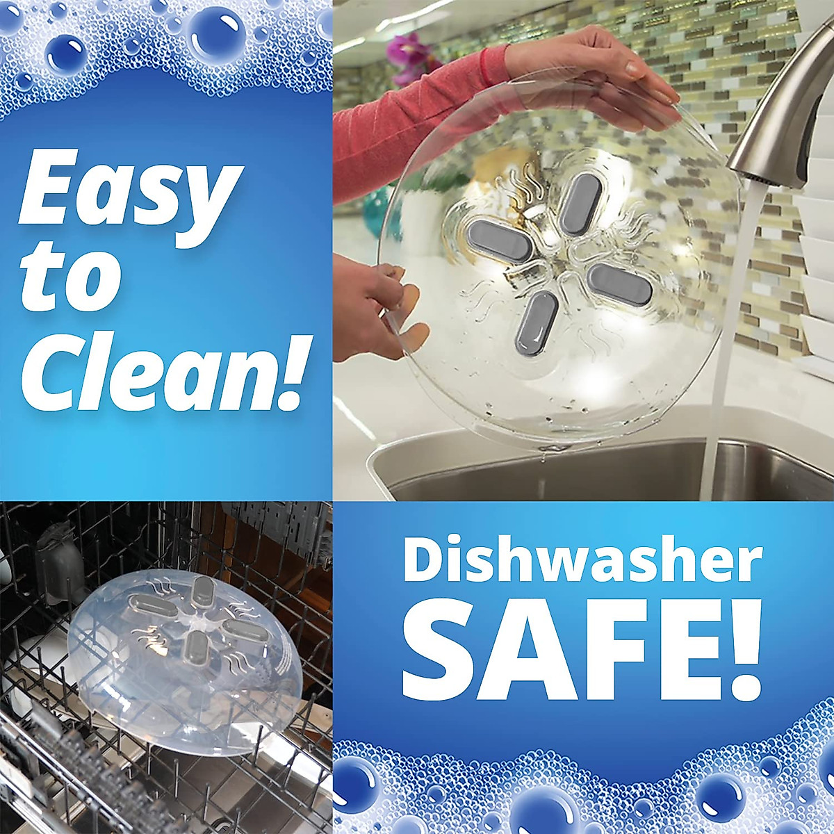 HOVER COVER Magnetic Microwave Splatter Cover, Clear Microwave Cover for Food - Vented & Magnetic Microwave Food Cover, 12-inch, BPA-Free - Gray