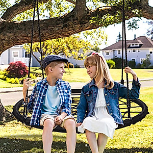 Pitpat 40" Spider Web Swing with 4 Ropes Adjustable from 55" to 102", Spider Swing for Kids for Kids MAX 440 Lbs Load and Stainless Steel Frame, Outdoor Large Web Swings for Tree - Black Upgraded