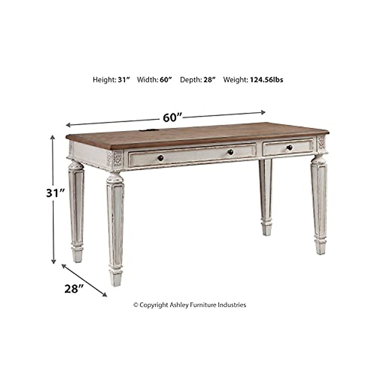 Signature Design by Ashley Realyn Farmhouse 60" Home Office Desk with USB Charging, Chipped White