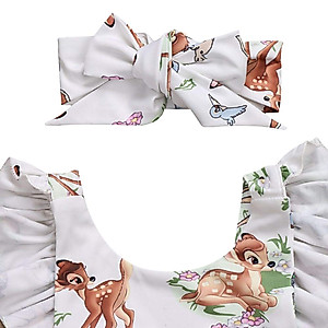 Newborn Baby Girls 1st Birthday Christmas Outfit Bambi Romper Ruffle Flutter Sleeve Bodysuit Summer Backless Sunsuit with Bowknot Headband Party Dress Clothes 2pcs Set for Photo Shoot White 0-6M
