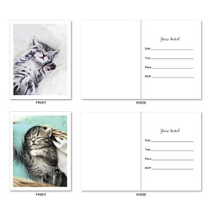 The Best Card Company - 20 Kids Invitation Note Cards with Envelopes (4 x 5.12 Inch) - Box of Assorted RSVP Invites (10 Designs, 2 Each) - Fluffy Furballs AM7168ING-B2x10