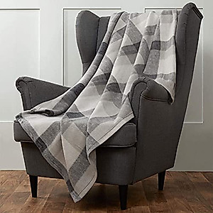Dreamscene Grey Plaid Check Fleece Blanket Super Soft Lightweight Cozy Sofa Bed Buffalo Throw, Silver - 50" x 60" inch