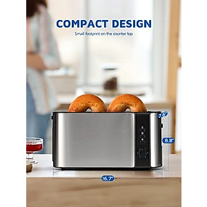 DyBaxa Stainless Steel Toaster 4 Slice, Toaster 2 Slice Long Slot, Compact 4 Slice Toaster Wide Slot for Bagel Sourdough Artisan Croissant Muffin, 6 Browning Control, Warming Rack, Removal Crumb Tray
