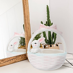Rabbit Doll Ceramic Fruit Bowl Bunny Candy Basket Porcelain Rabbit Dish Small Items Dish Salad Bowl Dessert Serving Bowls Flower Pot Easter Party Tableware Easter Party Favor Gift