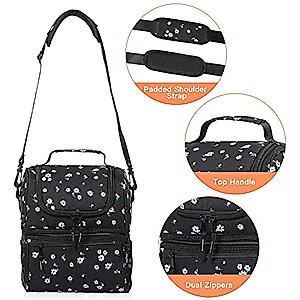 BesyPro Insulated Dual Compartment Lunch Bag for Women,Leakproof Cooler Food Bag with Shoulder Strap for Adult,Thermal Bento Lunch Bag for Work,School,Picnic,Beach Flower