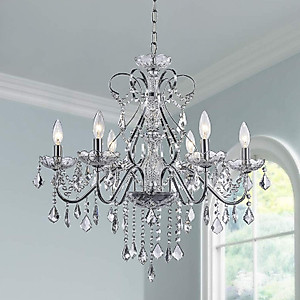 Saint Mossi 6 Light Crystal Chandelier Light Fixture Modern Chandelier Crystal Lighting, Crystal Pendant Raindrop Chandelier for Dining Room,Bedroom,Living Room,H23 x D24