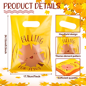 Panelee 100 PCS Thanksgiving Treat Bags Religious Fall Goody Bags Autumn Bags with Handles Christian Maple Fall Leaves Favor Bags for Kids Goody Candy Bags for Thanksgiving Sundayschool Party Supplies