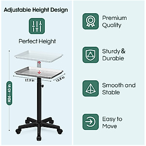 Premium Aluminum Instrument Salon Tray Tattoo Rolling Tray Station-Silver