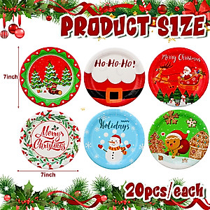 Sliner 120 Pcs Christmas Plates Paper Dessert Disposable Plates Santa Snowman Christmas Wreath Reindeer Gingerbread Man Design, for Christmas Party Supplies Christmas Decorations, 6 Styles(7 Inch)