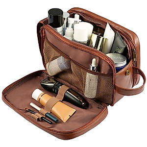 BNSPOCKET Personalized Leather Travel Toiletry Bag for Men, Large Travel Bathroom Shaving Dopp Kit, Large Cosmetic Bag Waterproof