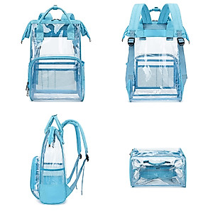 Yusudan Heavy Duty Clear Backpack for Men Women, School Bag Bookbag PVC Plastic Transparent Backpacks for Boys Girls (Light Blue)