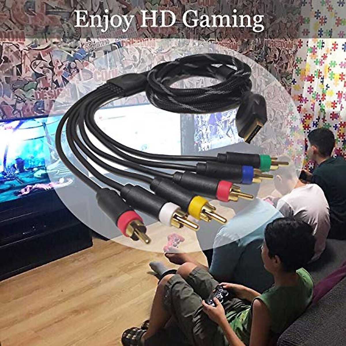 Bealuffe Component Audio Video Cable for PS2 / PS3 / PS3 Slim, HD Multi Out Composite RCA Audio Video Cable for PS3 (6 Feet)