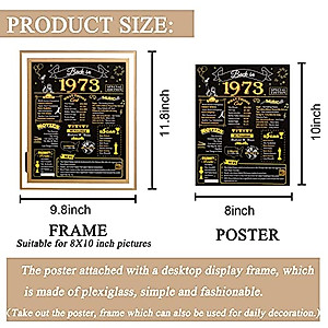 FALAMON Framed 50th Birthday Gifts for Men or Women, 8x10 Inch Birthday Decorations Anniversary Poster, 50 Year Old Birthday Card Party Supplies Gifts for Wife Husband, Back in 1973